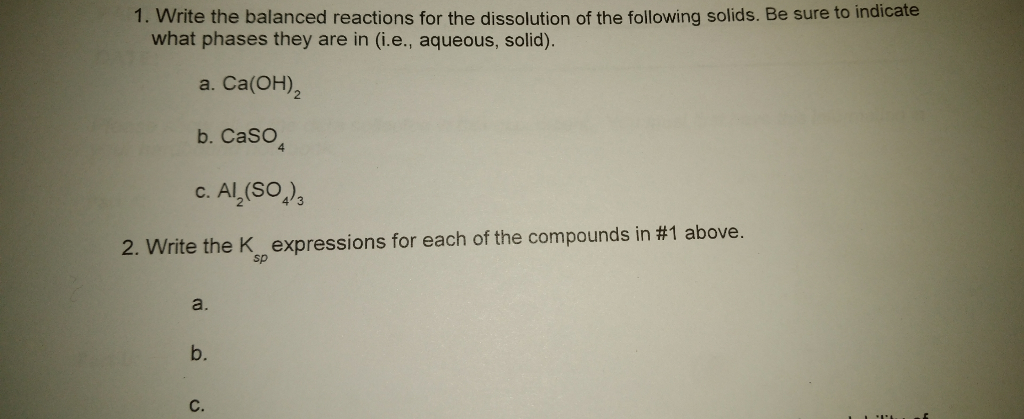 Solved Write the balanced reactions for the dissolution of | Chegg.com