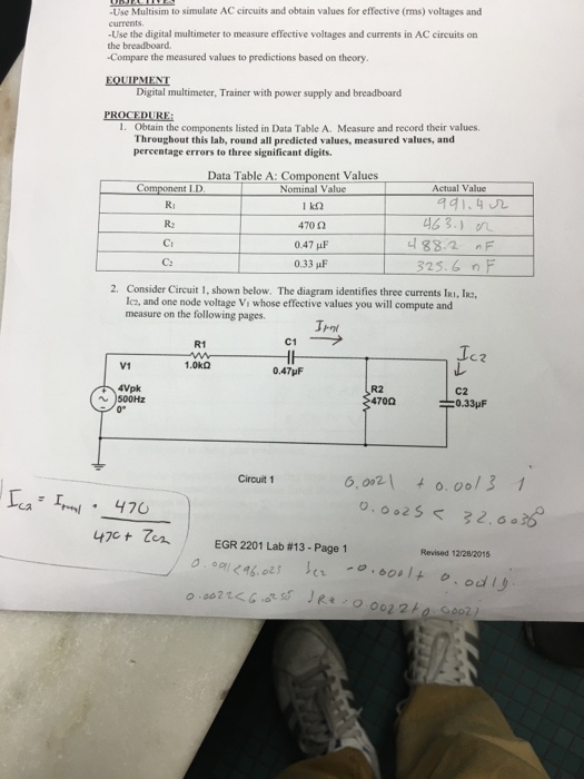 Solved Use Multisim to simulate AC circuits and obtain | Chegg.com