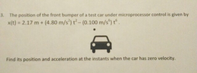 Solved The position of the front bumper of a test car under | Chegg.com