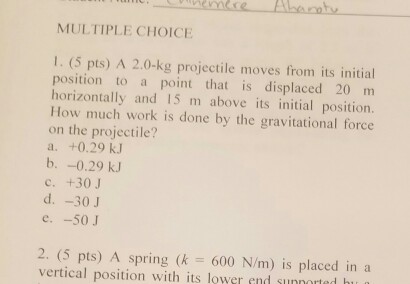 Solved A 2.0-kg projectile moves from its initial position | Chegg.com