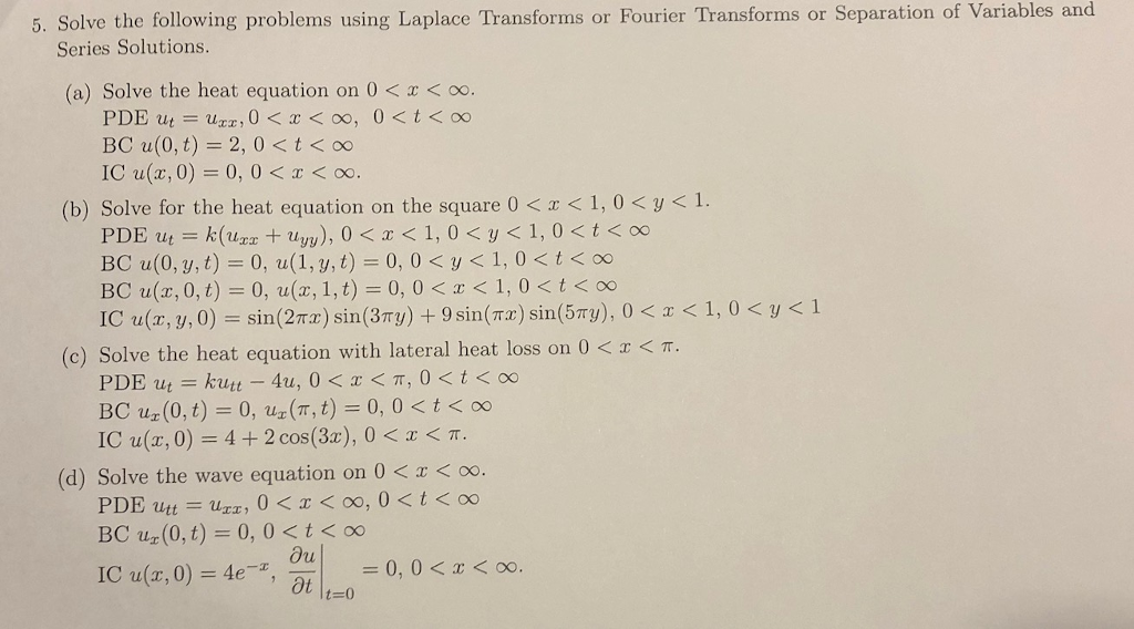 Solved 5. Solve the following problems using Laplace | Chegg.com
