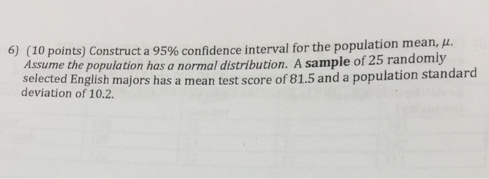 Solved 6) (10 points) Construct a 95% confidence interval | Chegg.com