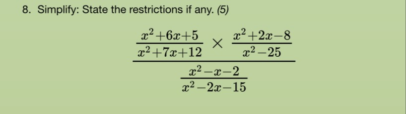 Solved 8. Simplify: State the restrictions if any. (5) 2 | Chegg.com