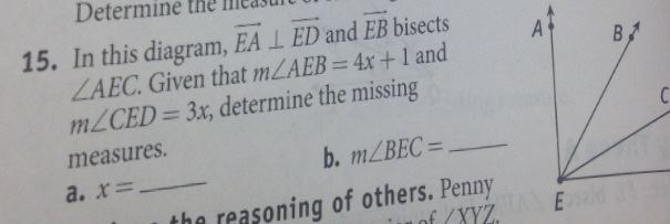 Solved In this diagram, EA ED and EB bisects AEC. Given | Chegg.com