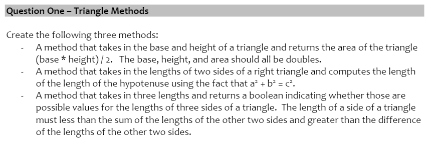 Solved Create the following three methods: A method that | Chegg.com