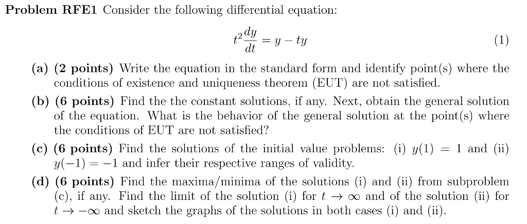 Solved Problem RFE1 Consider the following differential | Chegg.com