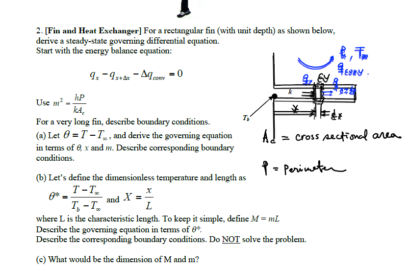 Solved For a rectangular fin (with unit depth) shown below, | Chegg.com