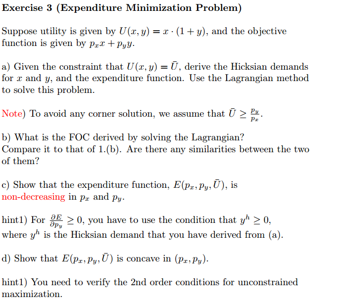 Solved Suppose Utility Is Given By U X Y X Middot 1
