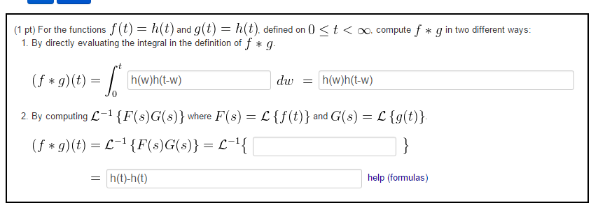 Solved For the function f(t) = h(t) and g(t) = h(t). defined | Chegg.com