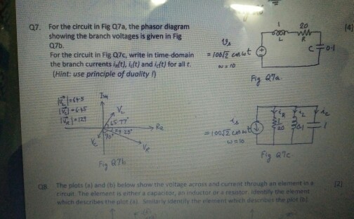 Solved For the circuit in Fig Q7a, the phasor diagram | Chegg.com