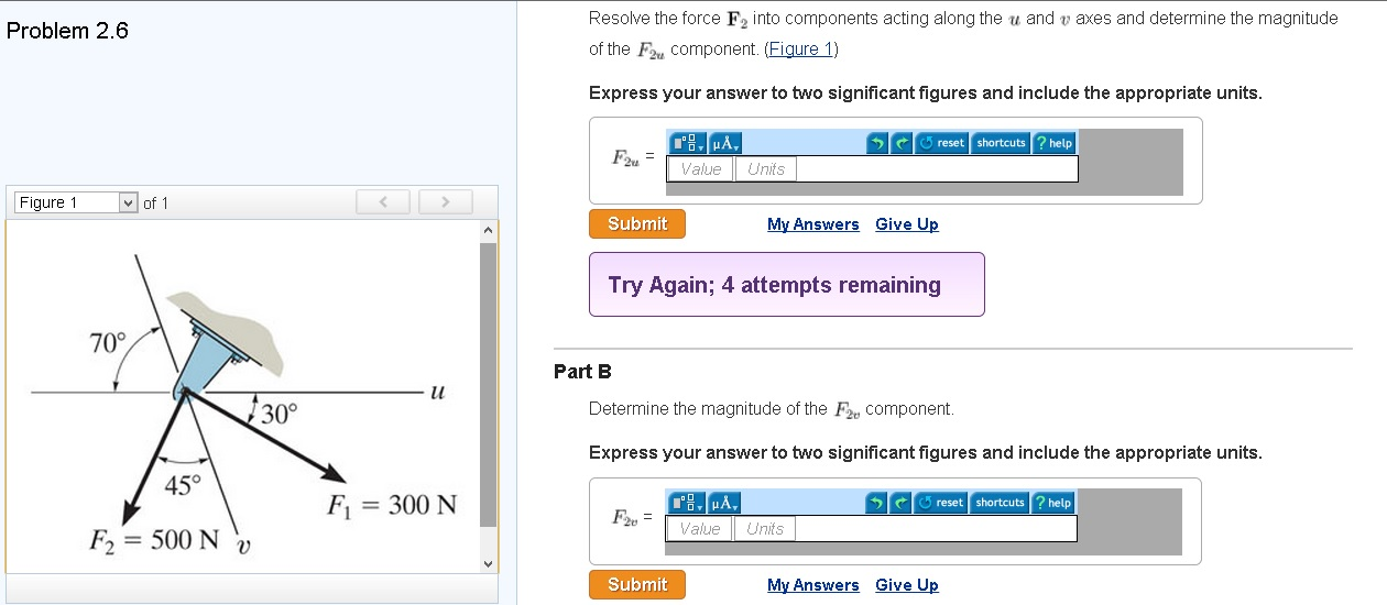 Solved Resolve the force F2 into components acting along the | Chegg.com