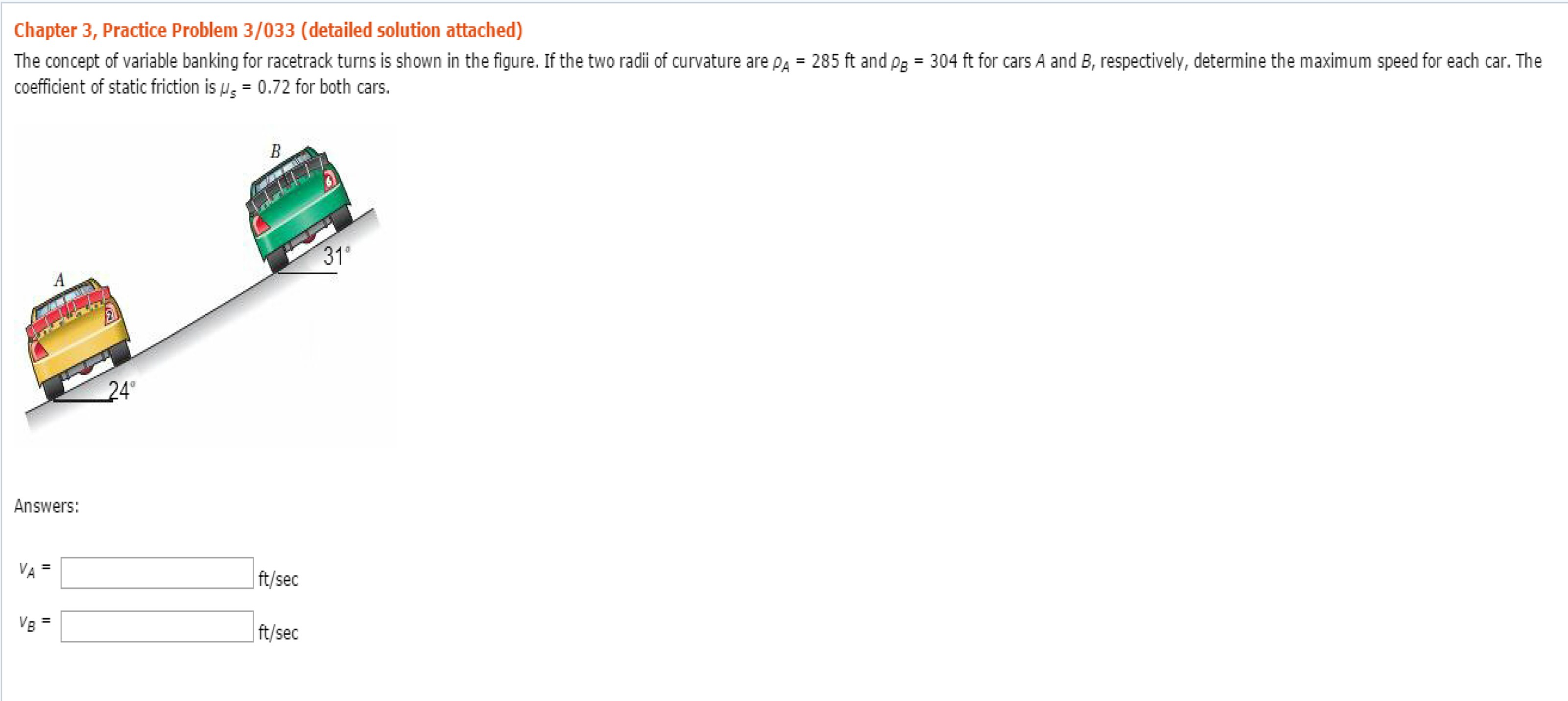 Solved The concept of variable banking for racetrack turns | Chegg.com