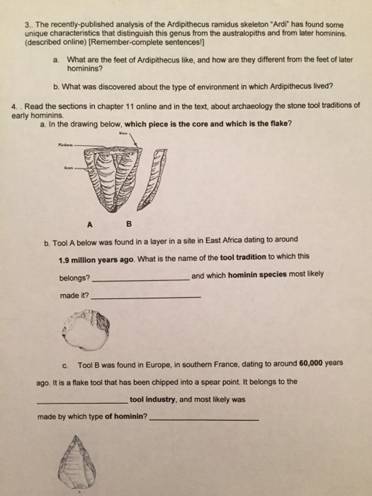 3 The recently-published analysis of the Ardipithecus | Chegg.com
