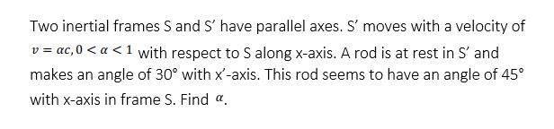 Solved Two inertial frames S and S' have parallel axes. S' | Chegg.com