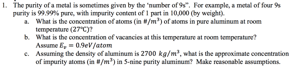 Solved The purity of a metal is sometimes given by the | Chegg.com