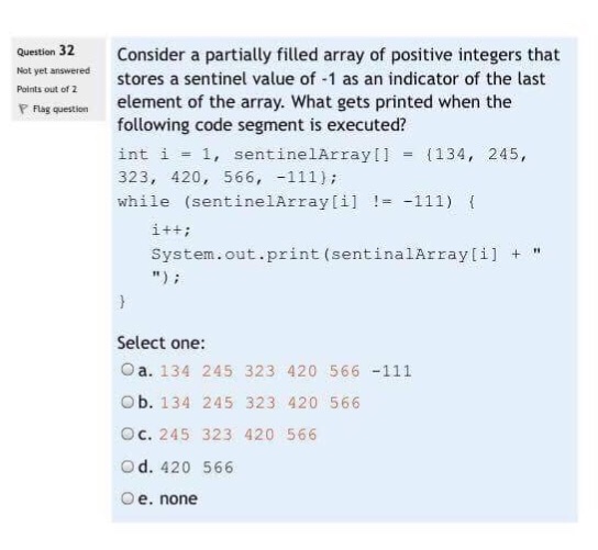 Solved Question 32 Consider a partially filled array of | Chegg.com