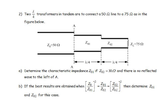 Two lambda/4 transformers in tandem are to connect a | Chegg.com