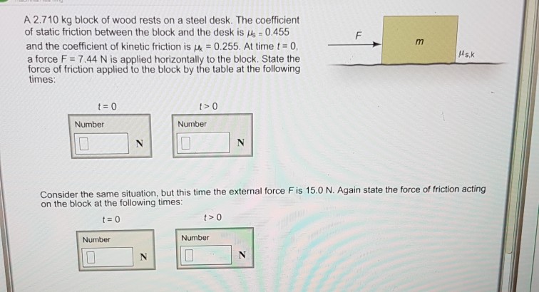Solved A 2.710 kg block of wood rests on a steel desk. The | Chegg.com