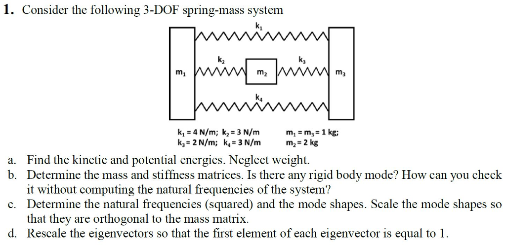 Solved 1. Consider the following 3-DOF spring-mass system ki | Chegg.com