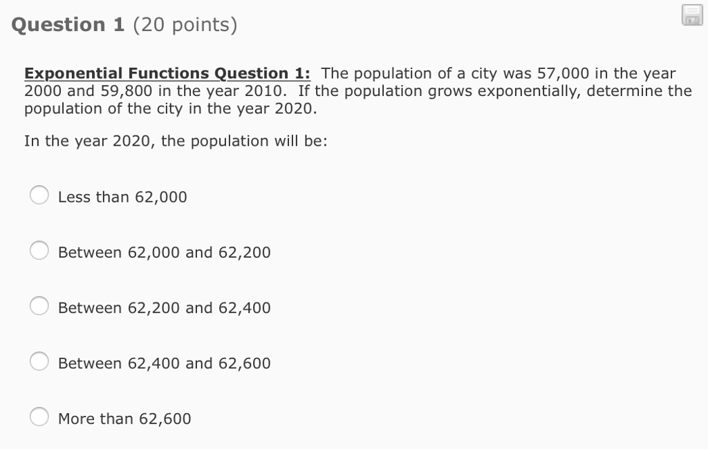 Solved Question 1 (20 points) Exponential Functions Question | Chegg.com