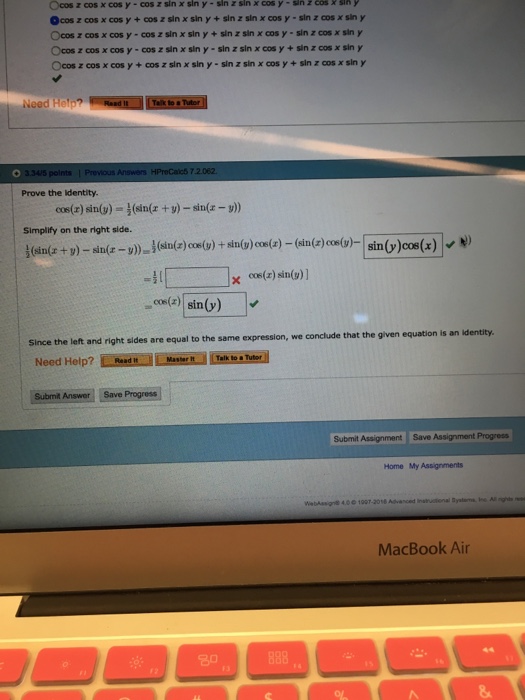 Solved Prove The Identity Cos x Sin y 1 2 sin x Y Chegg