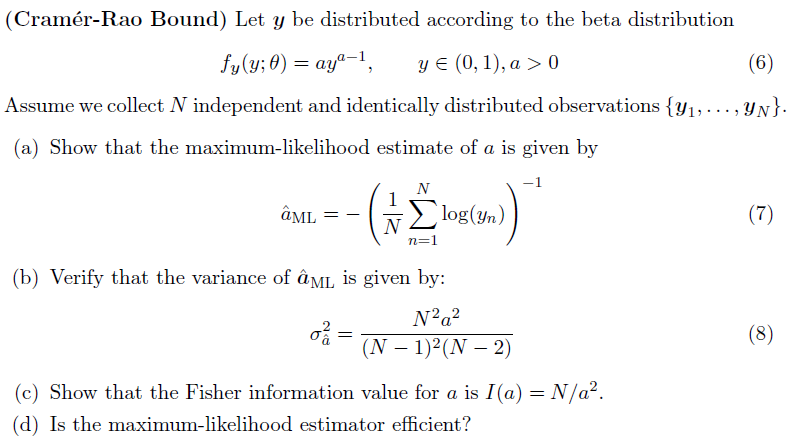 Solved (Cramér-Rao Bound) Let y be distributed according to | Chegg.com