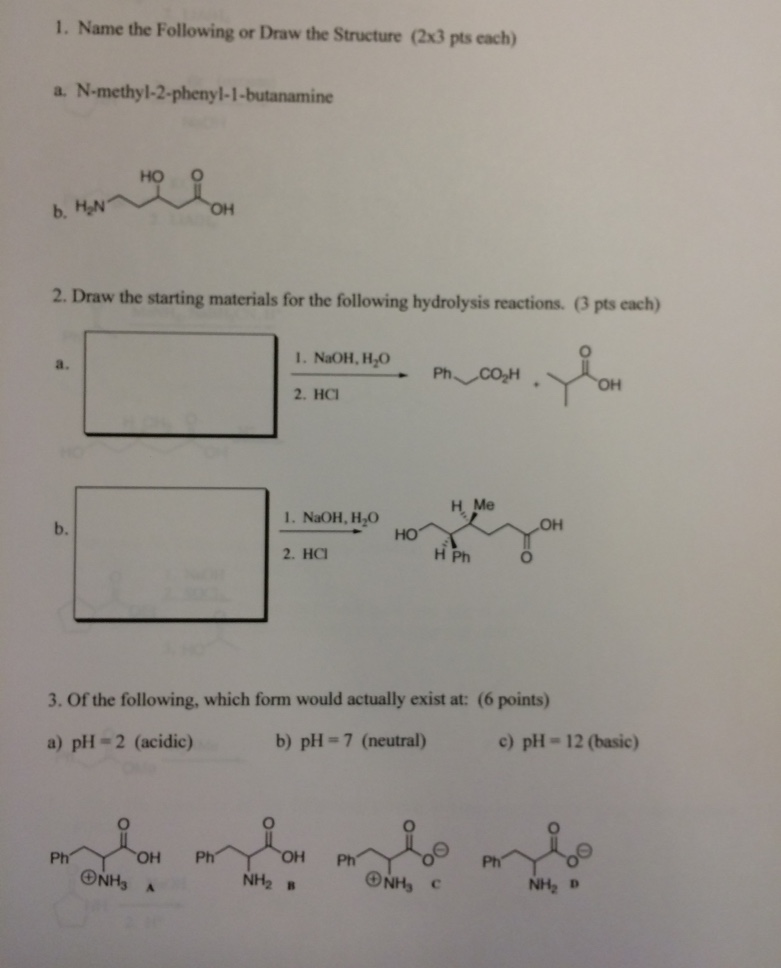 Solved: 1. Name The Following Or Draw The Structure Pts Ea... | Chegg.com