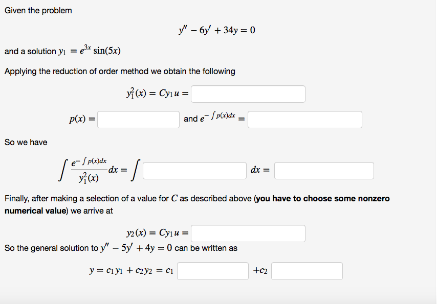 Solved (1 point) Given a second order linear homogeneous | Chegg.com