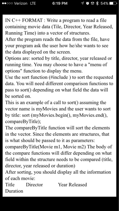 Solved IN C++ FORMAT: Write a program to read a file | Chegg.com