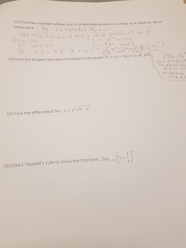 Solved Find two numbers whose sum is 20 and their product is | Chegg.com