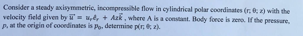 Consider a steady axisymmetric, incompressible flow | Chegg.com