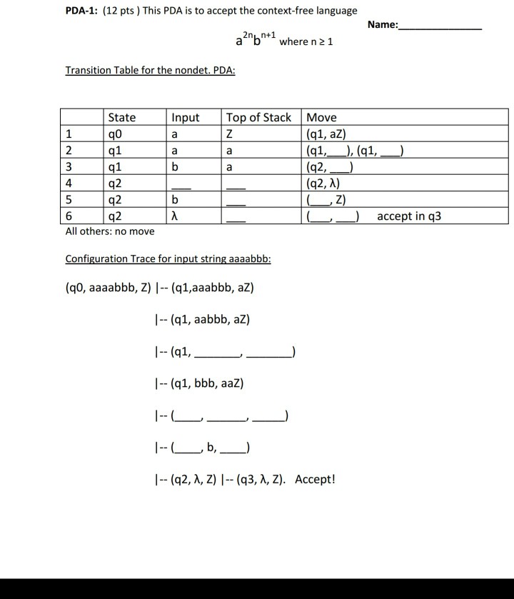 Solved PDA-1: (12 pts) This PDA is to accept the | Chegg.com