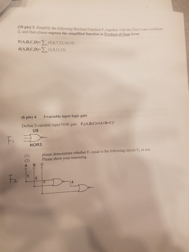Solved 10 Pts 3 Simplify The Following Boolean Function 2765