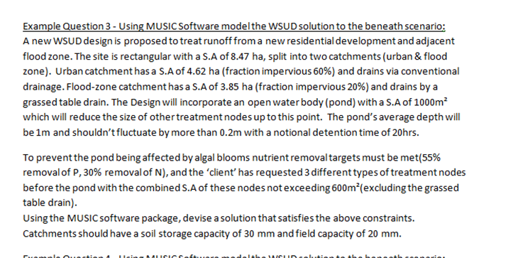 Example Question 3-Using MUSIC Software modelthe WSUD | Chegg.com