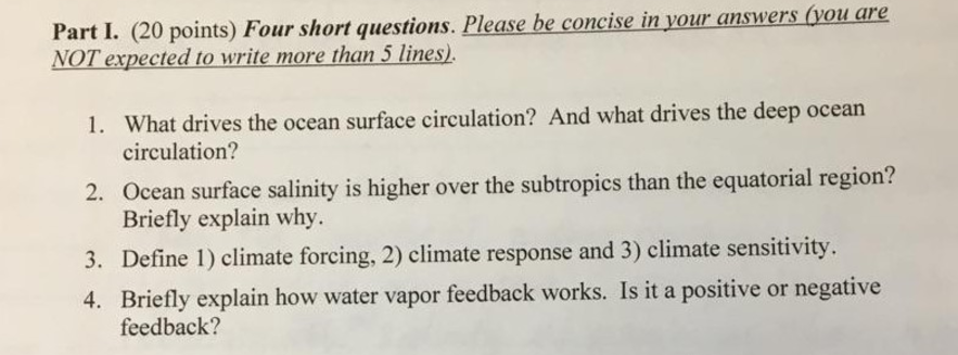 Solved Four short questions. Please be concise in your | Chegg.com