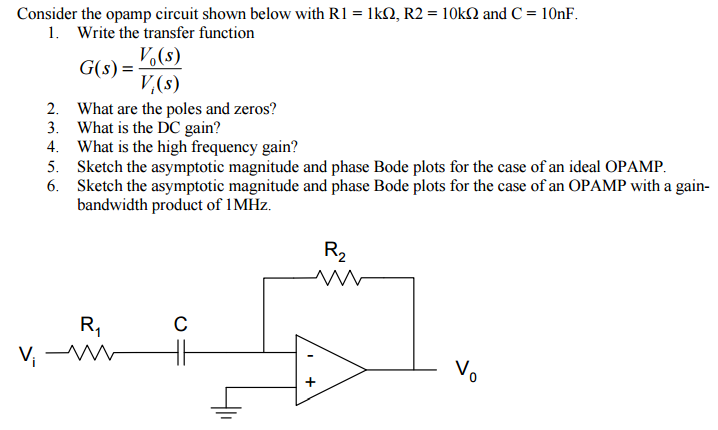 Solved Consider the opamp circuit shown below with R1 = 1k | Chegg.com
