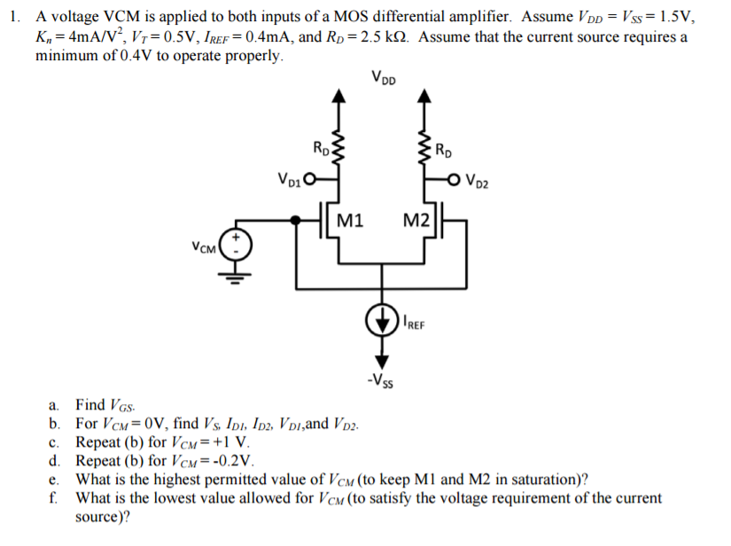 Solved A voltage VCM is applied to both inputs of a MOS | Chegg.com