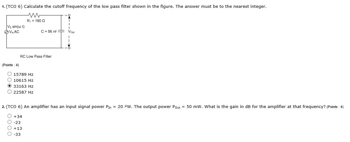 Solved Calculate the cutoff frequency of the low pass filter | Chegg.com