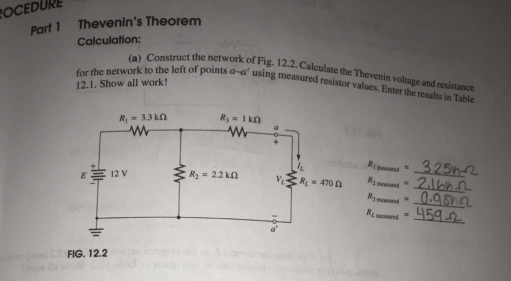 Solved ROCEDURE part 1 Thevenin's Theorem Calculation: (a) | Chegg.com