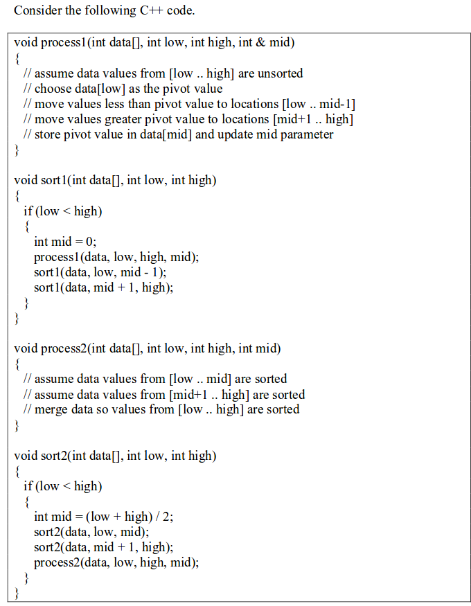 Solved Consider the following C++ code. void process1 (int | Chegg.com