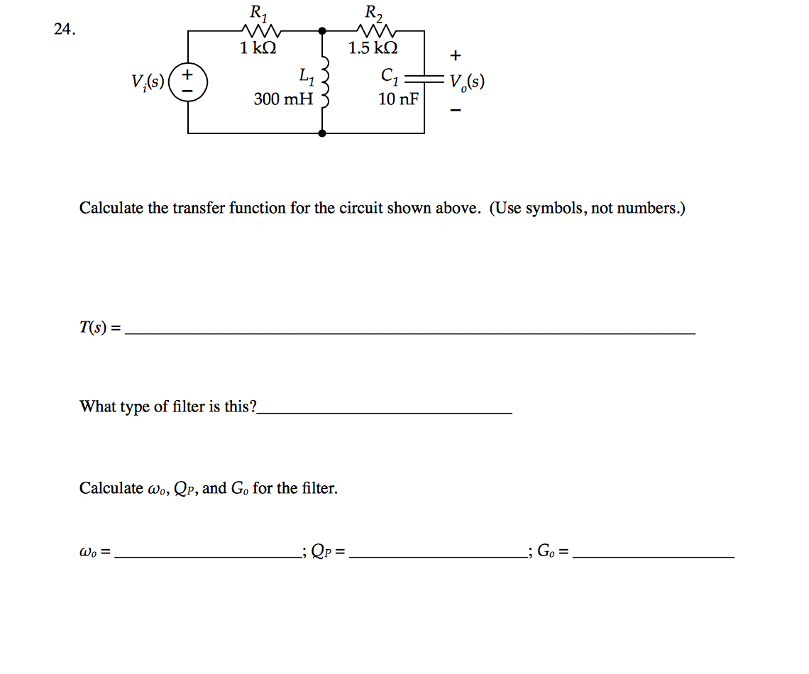 Solved Calculate the transfer function for the circuit shown | Chegg.com