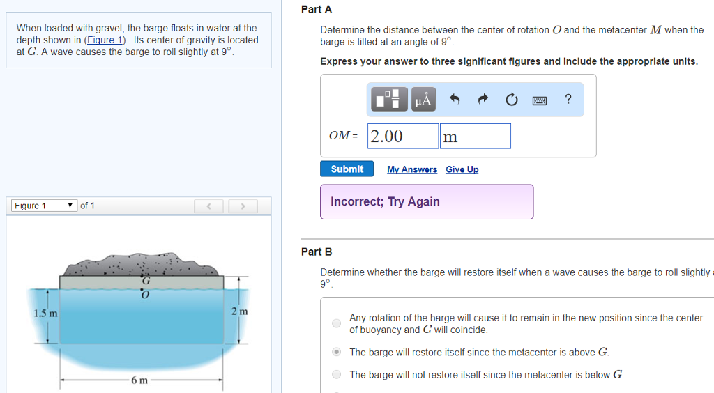 Solved When loaded with gravel, the barge floats in water at | Chegg.com