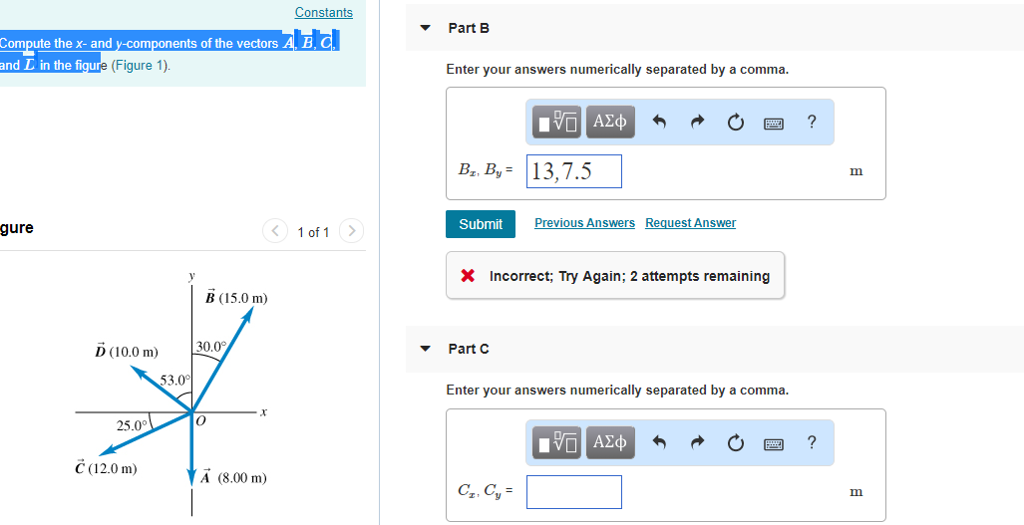 Solved Constants Part B s of the vectors A B Compute the x- | Chegg.com