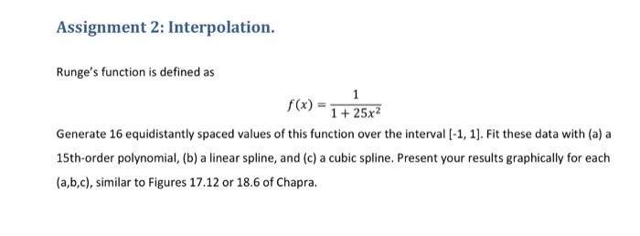 Solved Assignment 2: Interpolation Runge's function is | Chegg.com