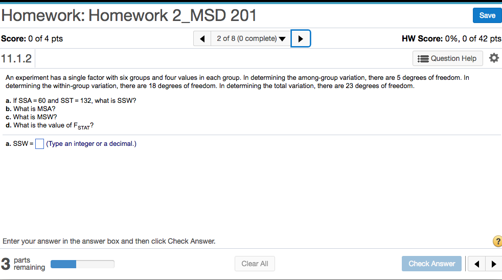 Solved An experiment has a single factor with six groups and | Chegg.com