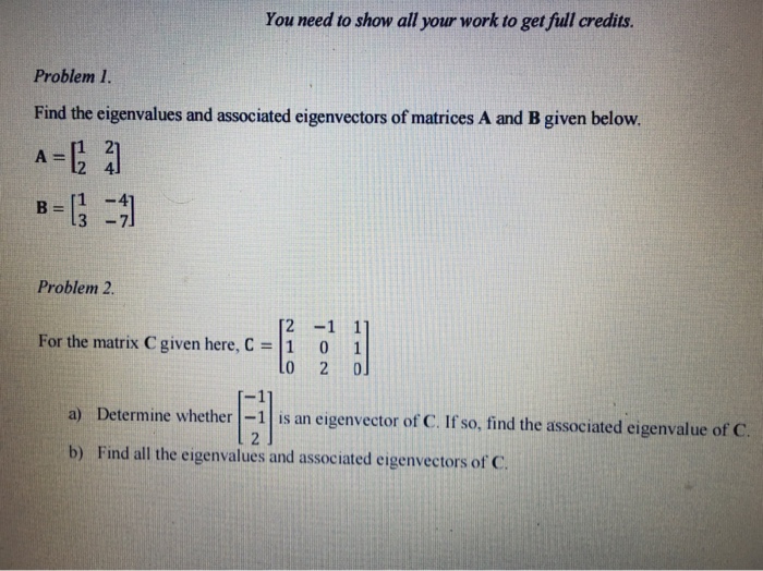 Solved Find The Eigenvalues And Associated Eigenvectors Of