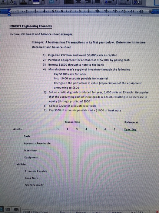 Solved IENG377 Engineering Economy Income statement and | Chegg.com