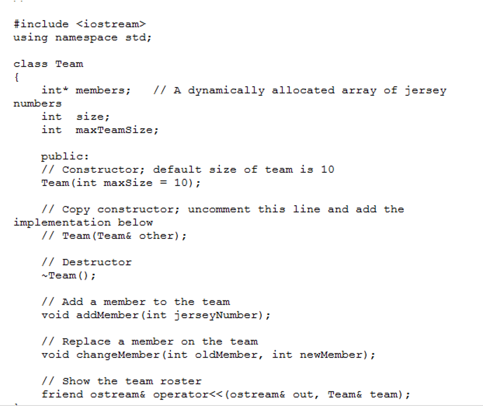 Write a copy constructor in the space given below in | Chegg.com