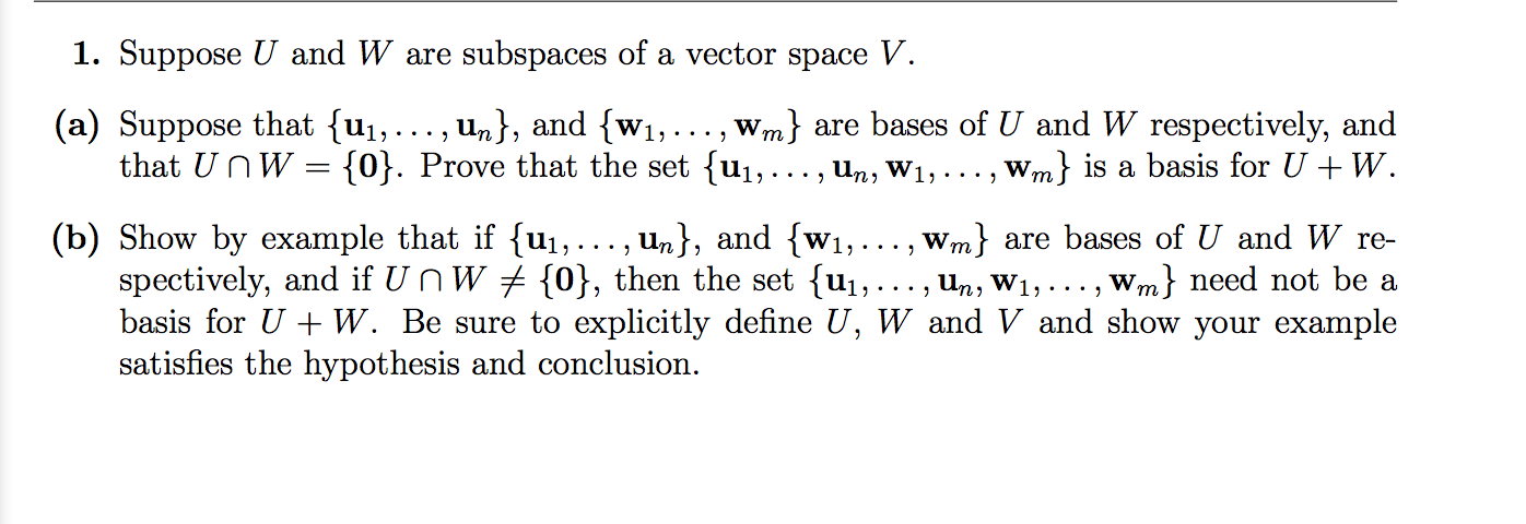Solved Suppose U and W are subspaces of a vector space V. | Chegg.com