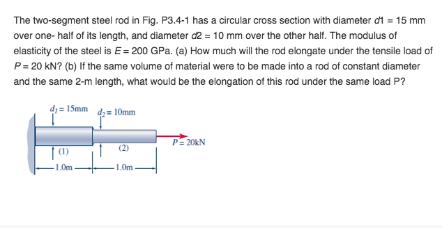 Solved The two-segment steel rod in Fig. P3.4-1 has a | Chegg.com